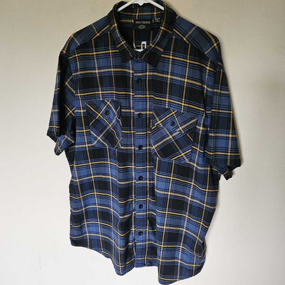 Harley Davidson Racing Team Plaid Button Down Shirt -… - Gem